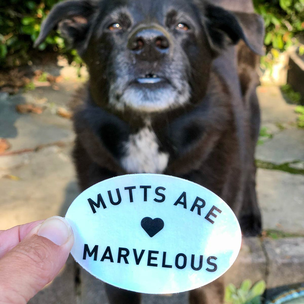 Mutts are Marvelous Holographic Sticker | Vinyl Die-Cut Sticker for Do
